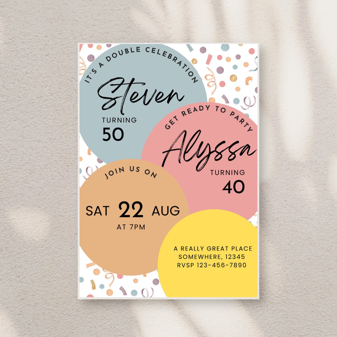 Editable Double Joint Birthday Adult Coed Celebration Download Digital ...
