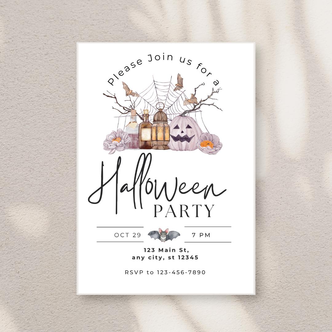 Editable Halloween Party Invitation Pink Pumpkin Spooky Double Joint ...