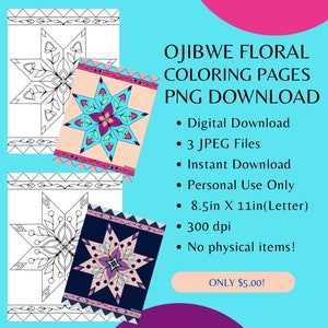 Printable Ojibwe Floral Coloring Pages by Mazinibiidesigns 2 Pages ...