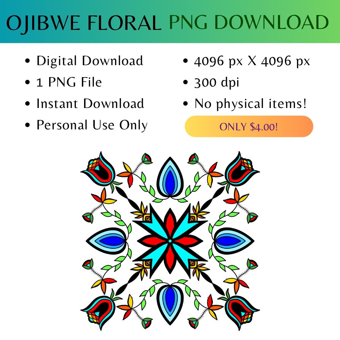 Digital Download 1 PNG Ojibwe Floral by Mazinibii | 4096px X 4096px ...