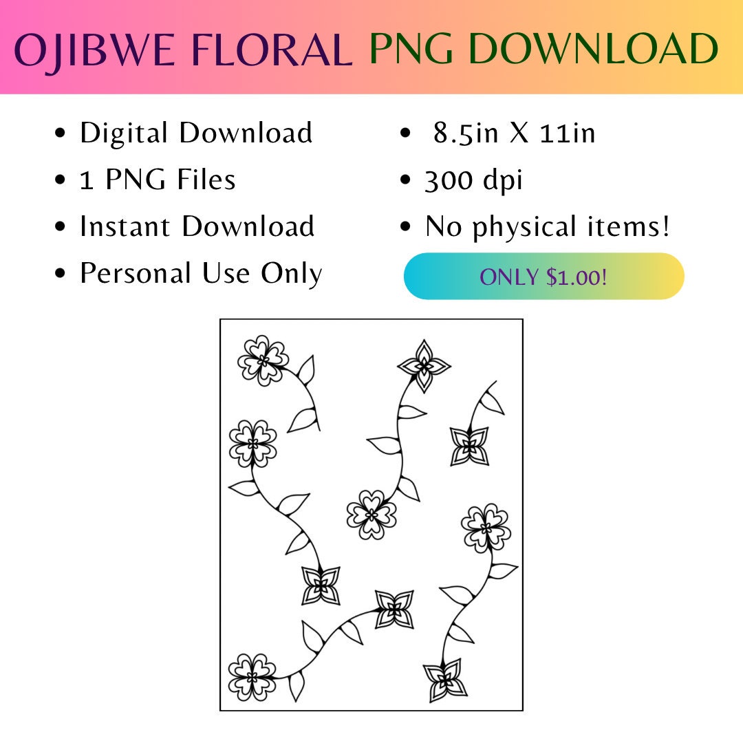 Printable Ojibwe Floral Coloring Pages by Mazinibiidesigns 1 Pages ...