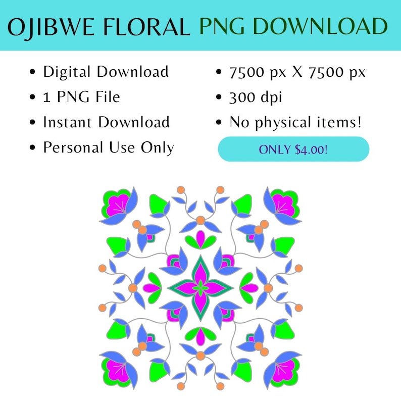 Digital Download 1 PNG Ojibwe Floral by Mazinibii | 4096px X 4096px ...