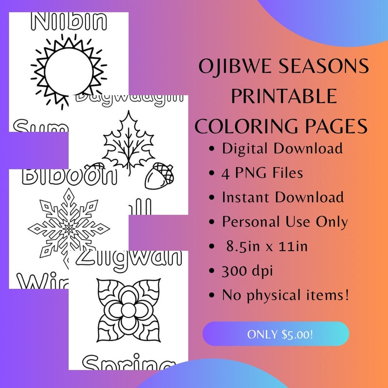 Printable Ojibwe Number Coloring Pages Seasons by Mazinibiidesigns 5 ...