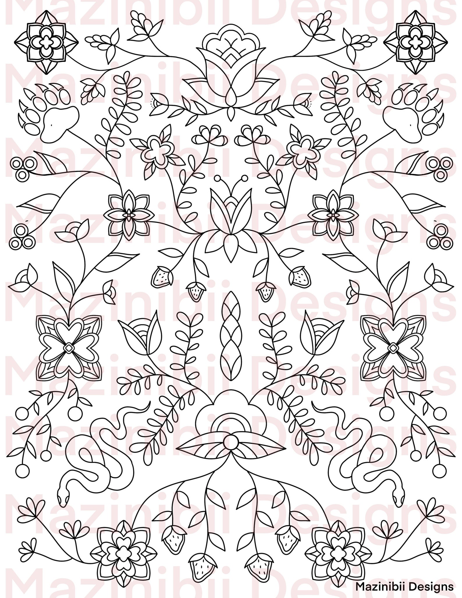 Printable Ojibwe Floral Coloring Pages by Mazinibiidesigns 2 Pages ...