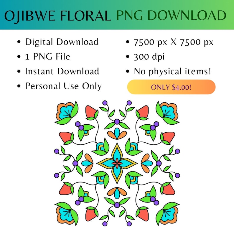 Digital Download 1 PNG Ojibwe Floral by Mazinibii | 4096px X 4096px ...