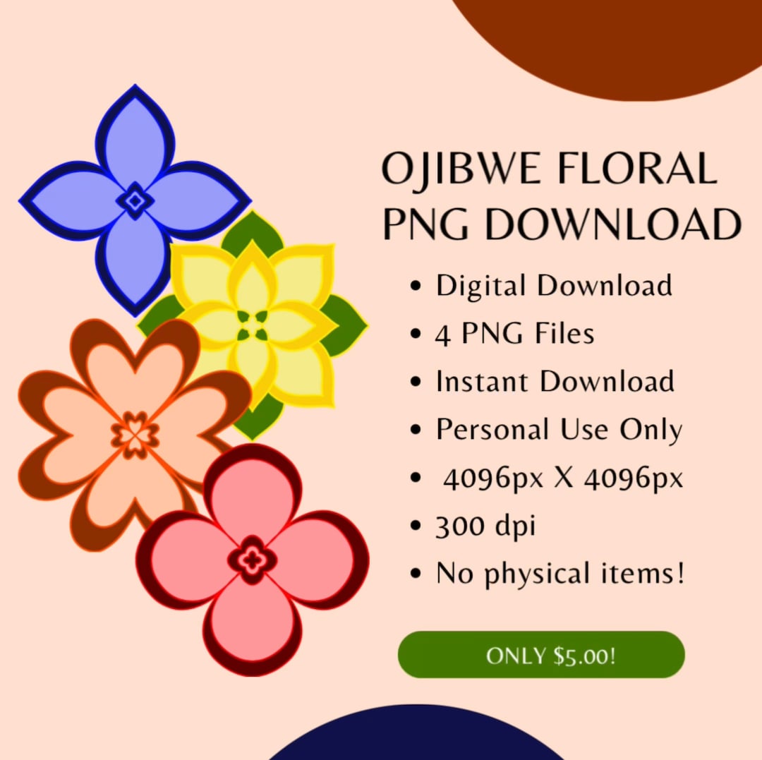 Digital Download PNG Ojibwe Floral by Mazinibii | 4 PNG | 4096px X ...