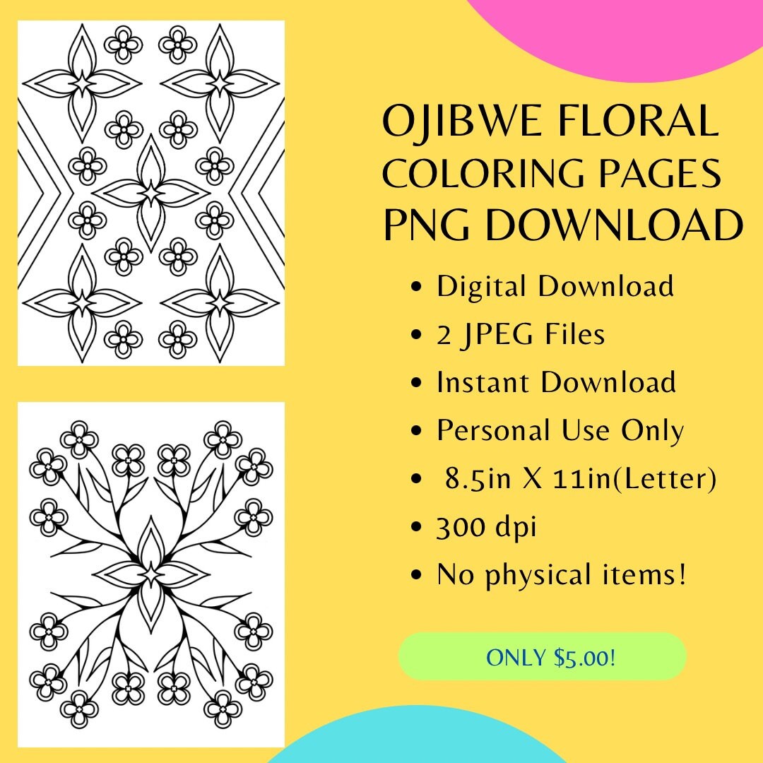 Printable Ojibwe Floral Coloring Pages by Mazinibiidesigns 2 Pages ...
