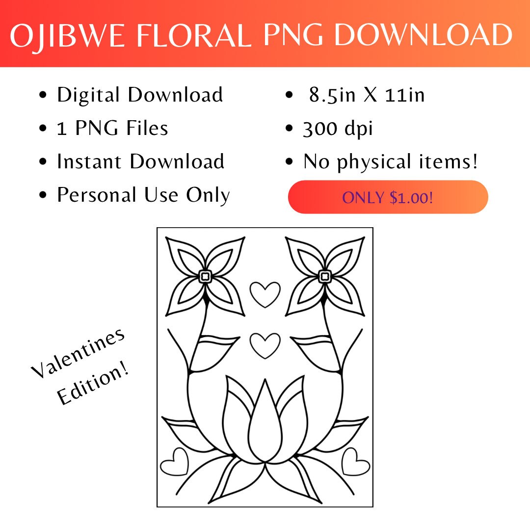 Valentines Edition! Printable Ojibwe Floral Coloring Pages by ...