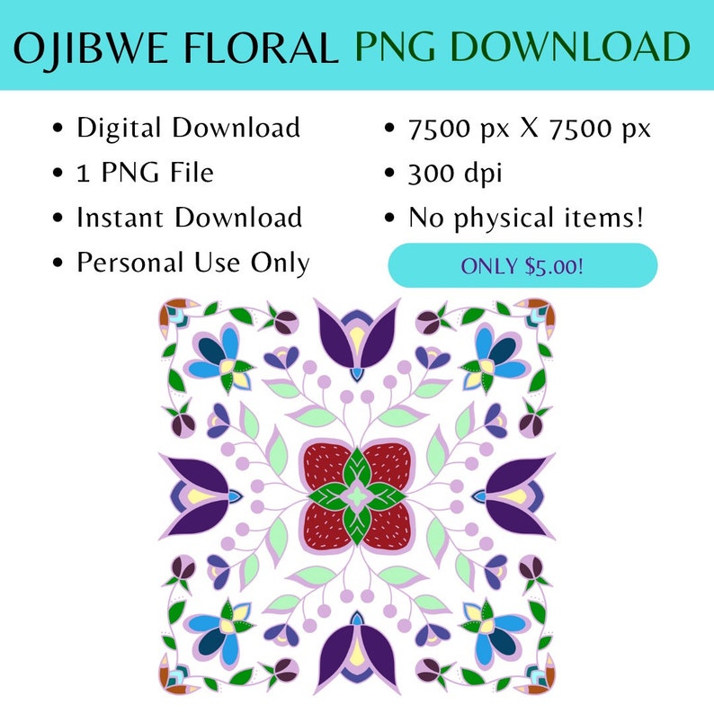 Digital Download 1 PNG Ojibwe Floral by Mazinibii | 4096px X 4096px ...