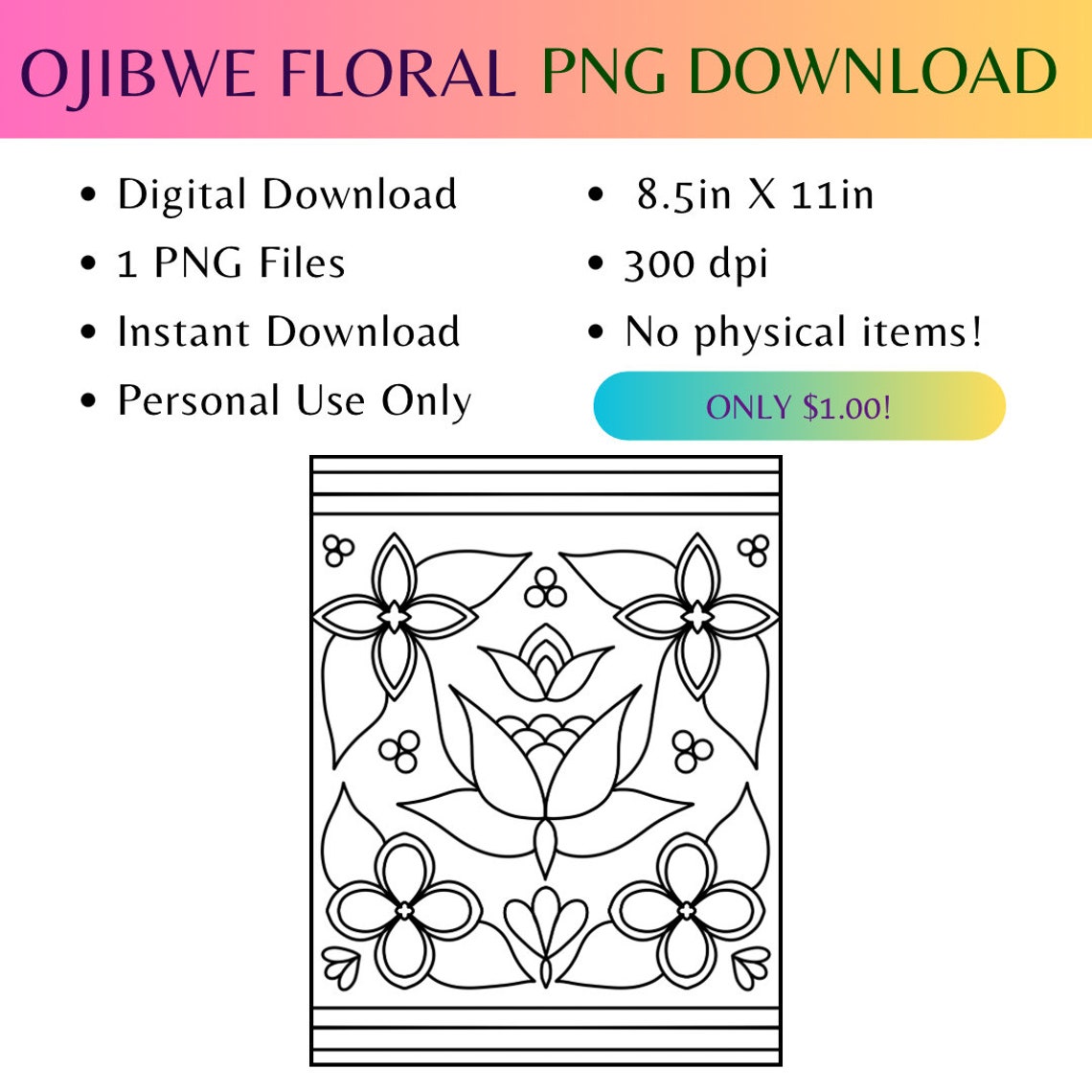 Printable Ojibwe Floral Coloring Pages by Mazinibiidesigns 1 Pages ...