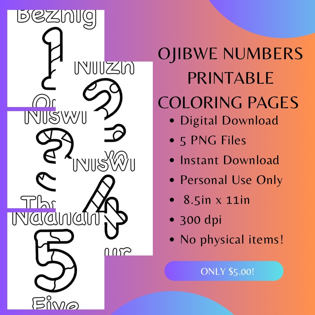 Printable Ojibwe Number Coloring Pages Numbers 1-5 by Mazinibiidesigns ...
