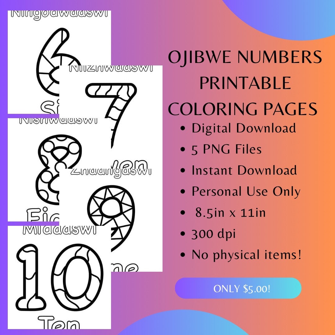 Printable Ojibwe Number Coloring Pages Numbers 6-10 by Mazinibiidesigns ...