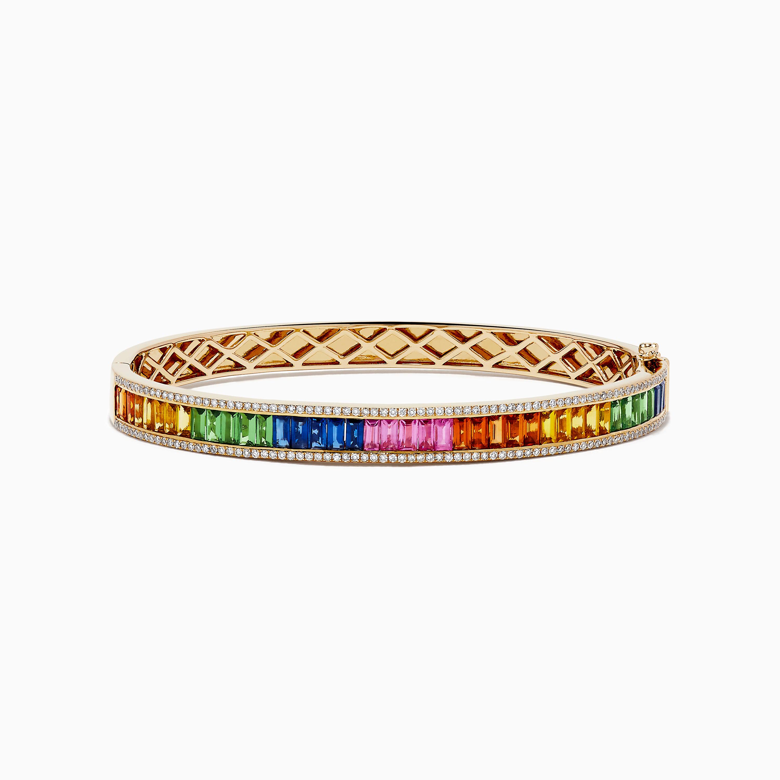 14k Gold Minimallist Rainbow Multicolor Multisapphire Bangle Bracelet ...