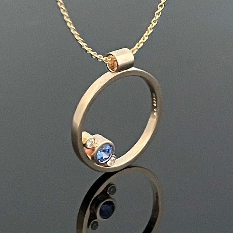 14k Gold Blue Sapphire&diamond Circle Pendant Necklase,18kgold ...