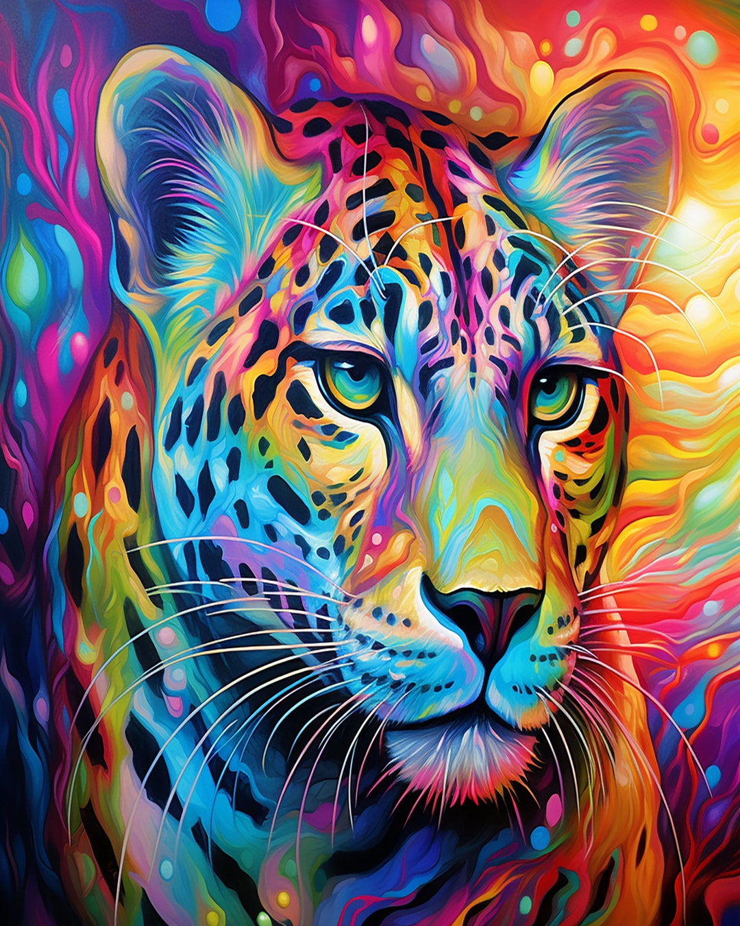 Bunter Regenbogen Gepard - Druck Digitaler Download - Kunst, hell ...