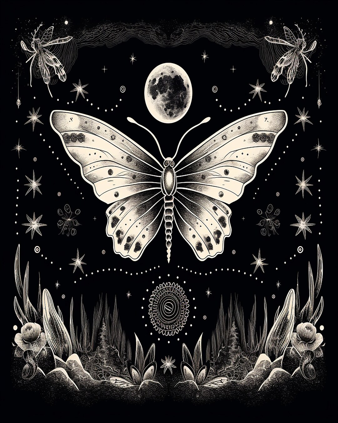 Butterfly Moon Witchy Design Art Print Digital Download - Witchy ...