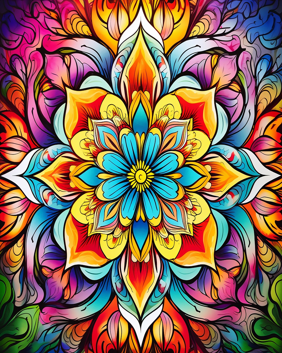 Mandala Flower Tye Dye Rainbow Colorful Print Digital Download - Art ...