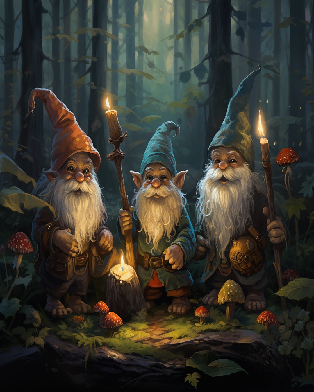 Forest Gnome Trio Fantasy Art Print Digital Download - Myth, Legend ...