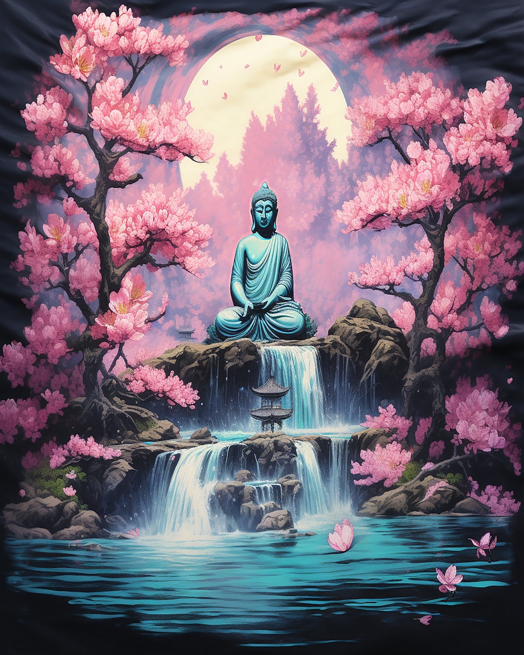 Buddha Cherry Blossom Wind Reflection Art Print Digital Download ...