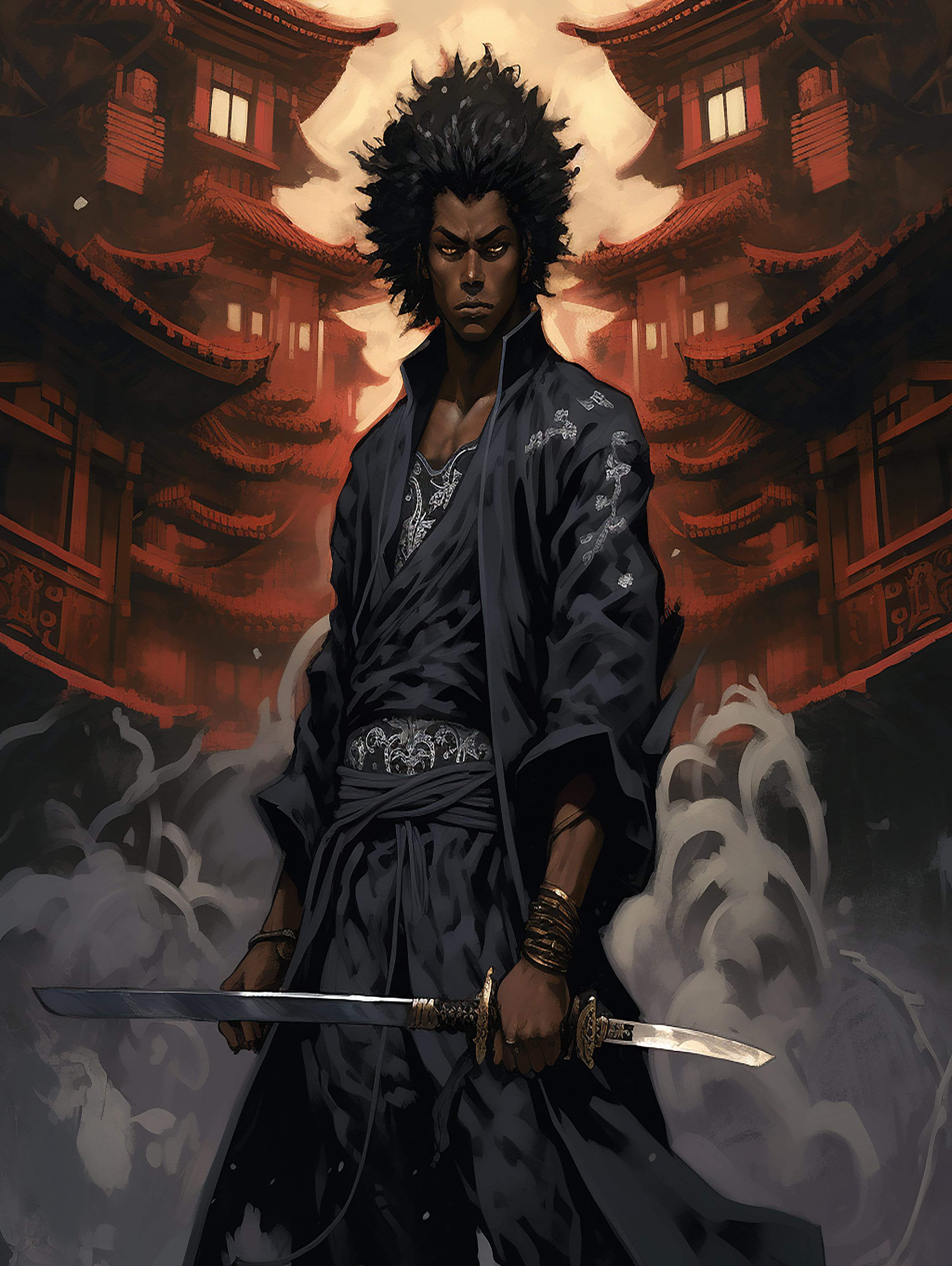 Anime Black Samurai Collection 1 Art Tapestry Manga Comic Slayer Warrior Hero Japanese Ronin Katana Yasuke Etsy