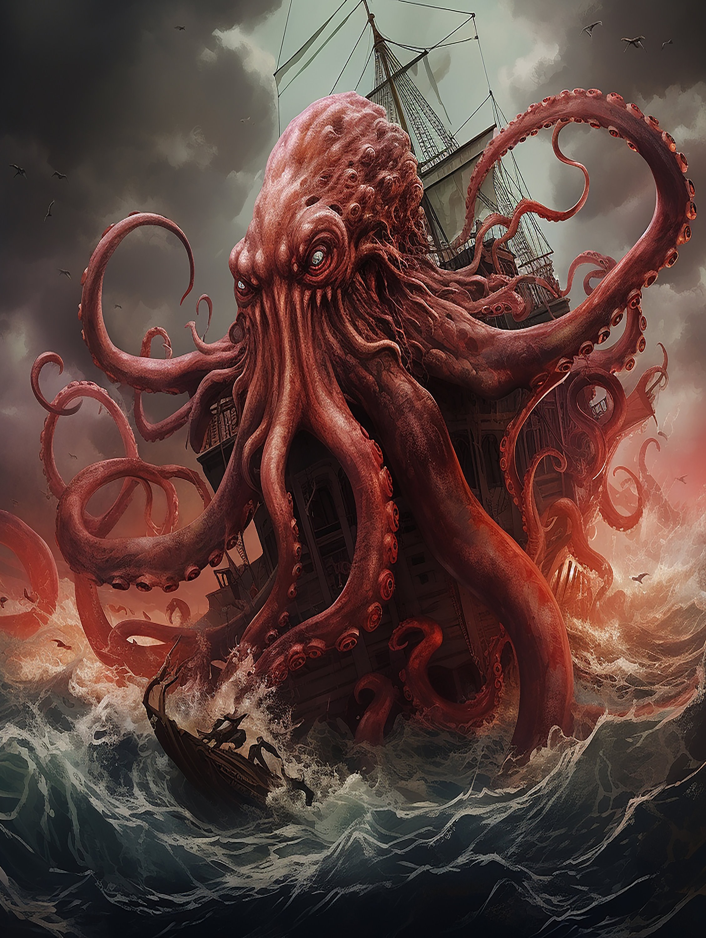 Kraken Tapestry Collection | Art, Octopus, Nautical, Sea Monster, Ocean, Boat, Ship, Waves ...