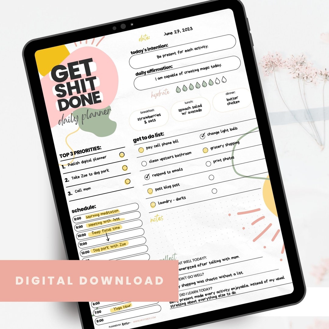 Get Shit Done! Bright & Fun Daily Digital Planner. Stay Productive With ...