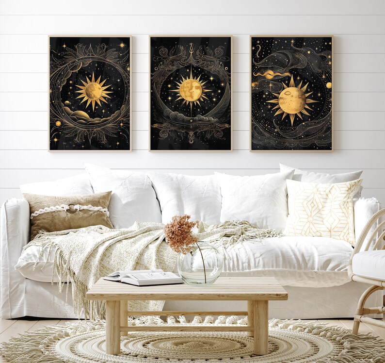 Celestial Moon & Sun Tarot Art Print Set: Mystical Home Decor (instant ...