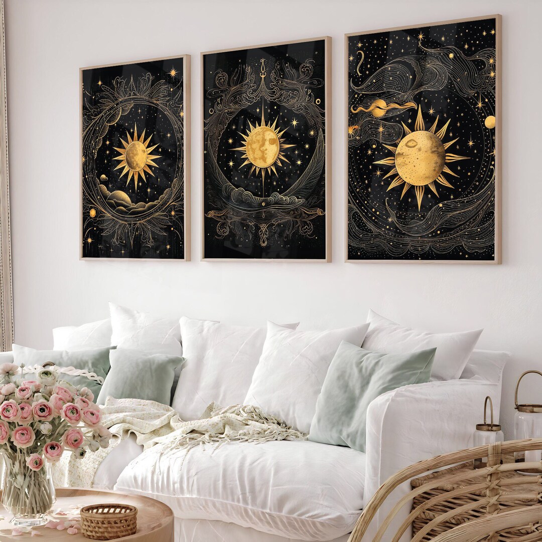 Celestial Moon & Sun Tarot Wall Art Print, Set of 3, Tarot Art ...