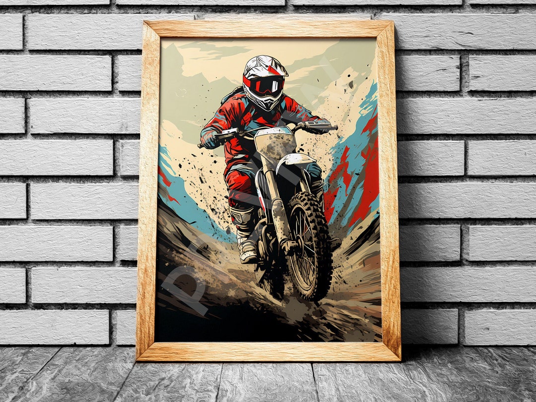 Vintage Style Enduro Raider Poster, Hill Climbing in Background, Pop ...