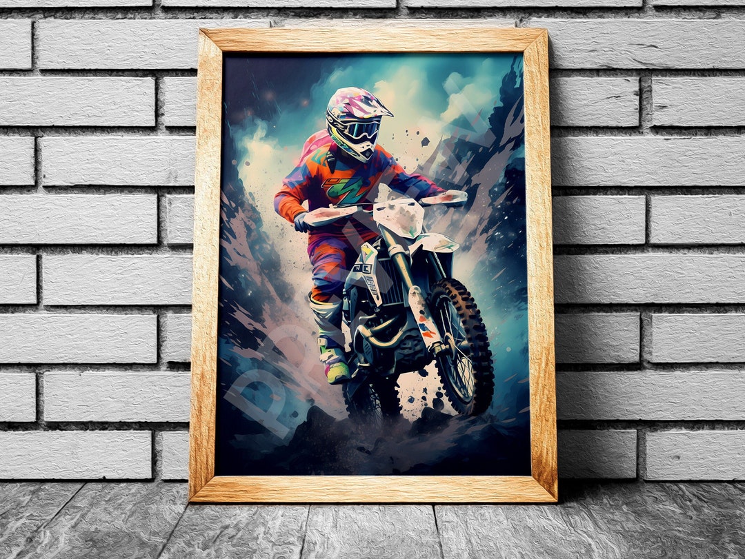 Enduro Raider Hill Climbing Poster, Mountain and Snow in Background ...