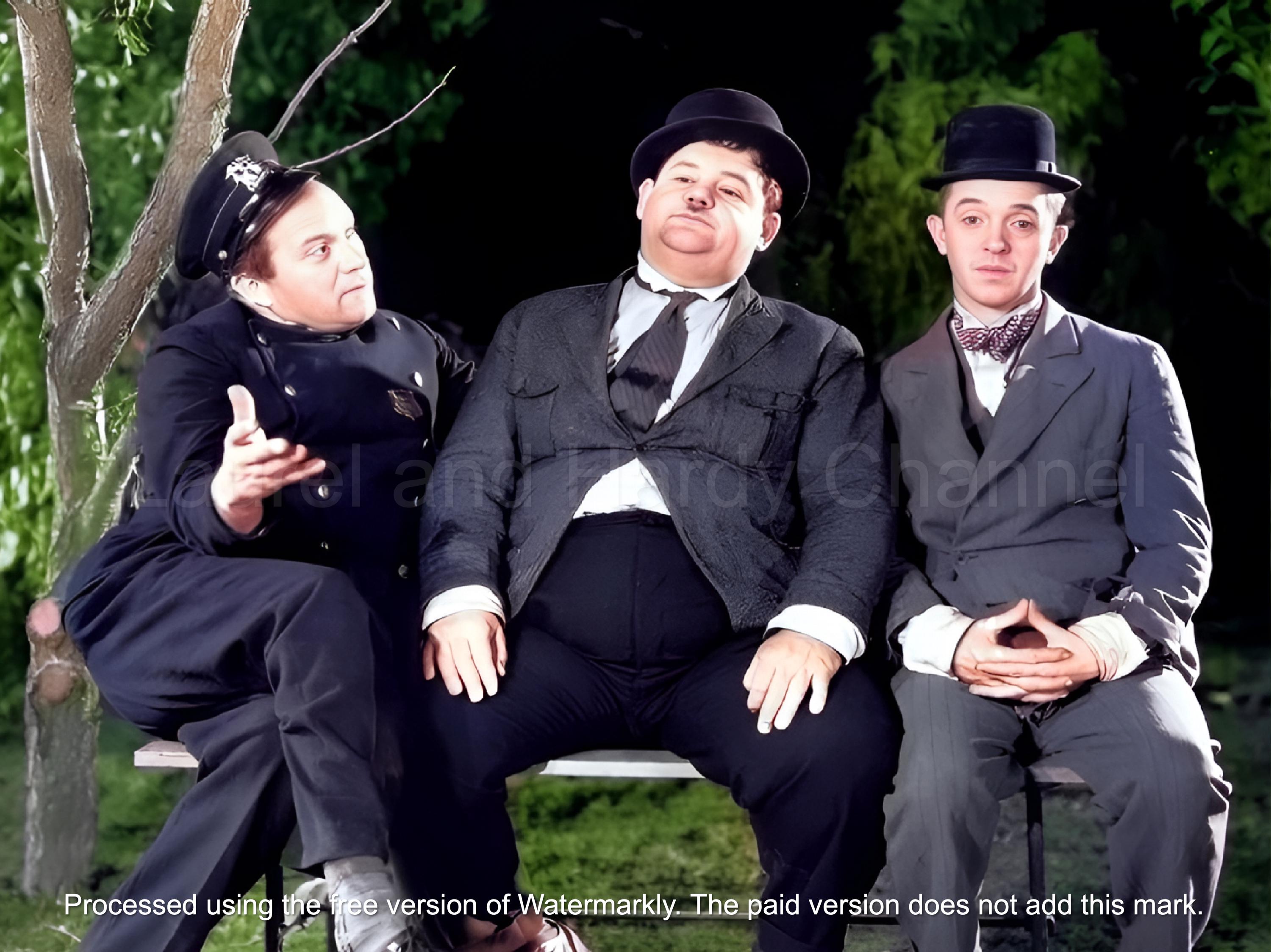 Laurel and Hardy Night Owls Police Man Sitting on Park Bench Funny Stan ...