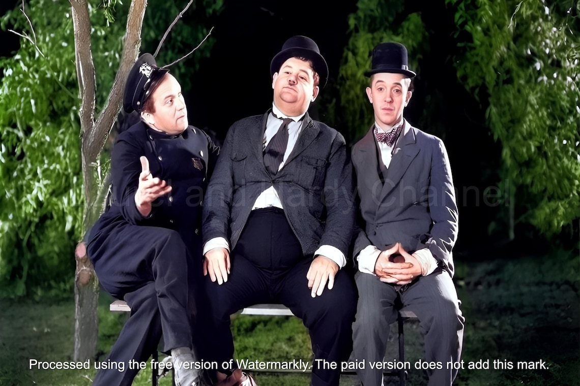 Laurel and Hardy Night Owls Police Man Sitting on Park Bench Funny Stan ...