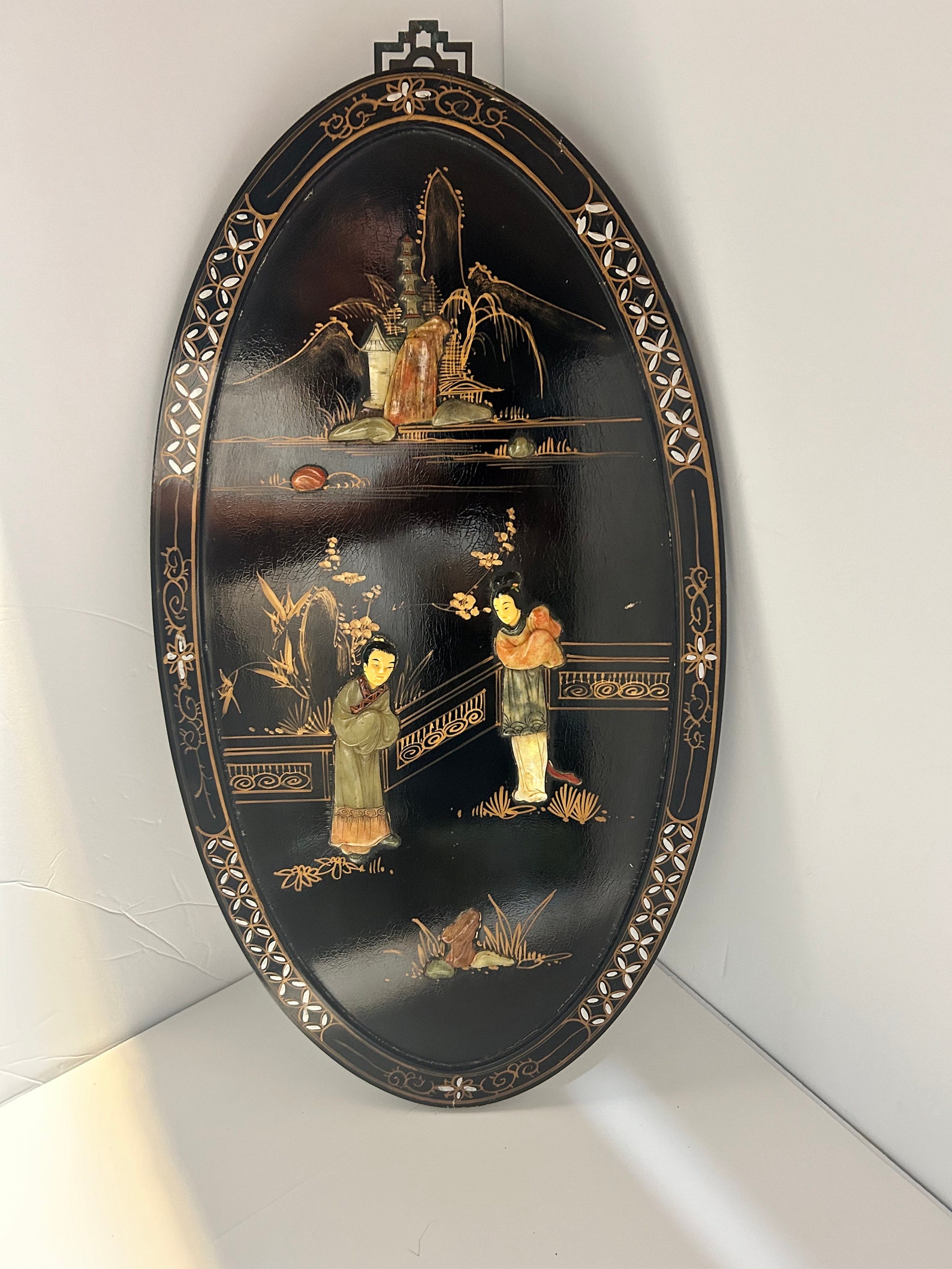 Set of 2 Asian Figural Black Lacquer Plaques - Etsy