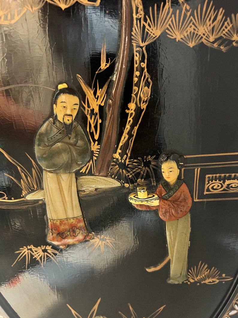 Set of 2 Asian Figural Black Lacquer Plaques - Etsy