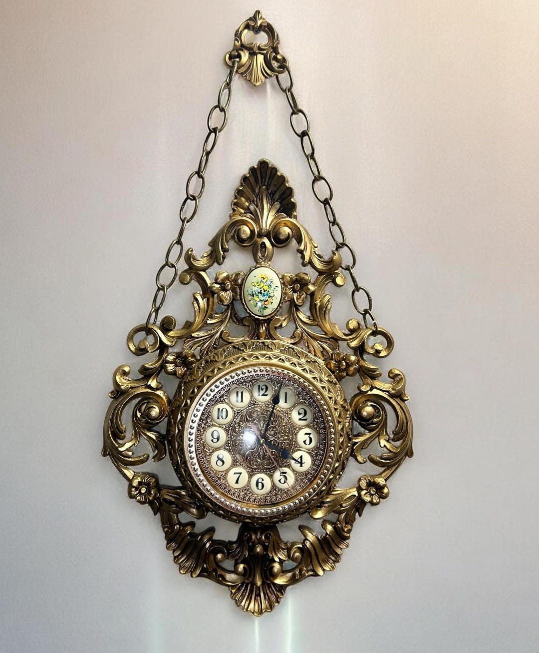 Vintage Italian Baroque-style Wall Clock Hand-painted Porcelain, Ornate ...