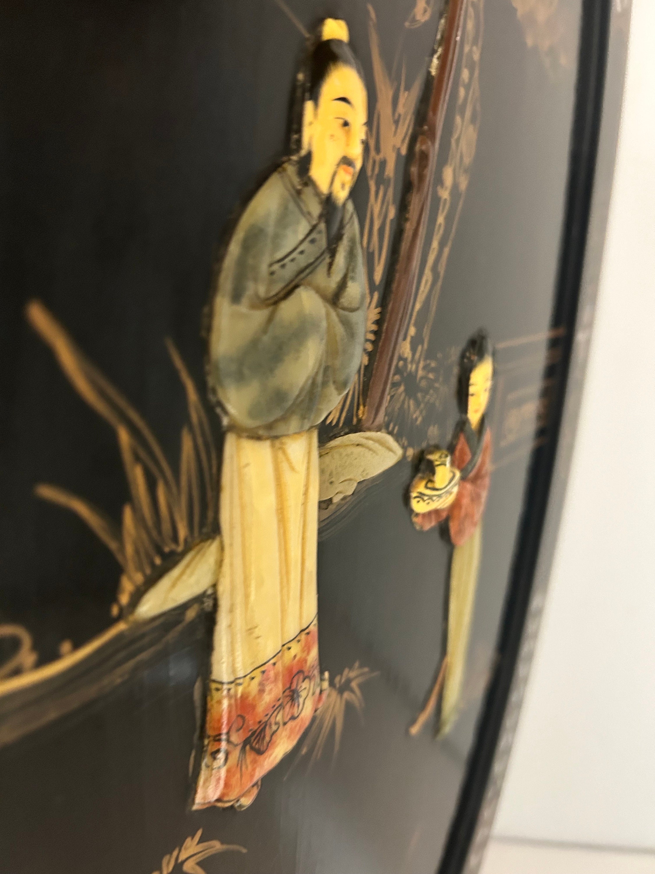 Set of 2 Asian Figural Black Lacquer Plaques - Etsy