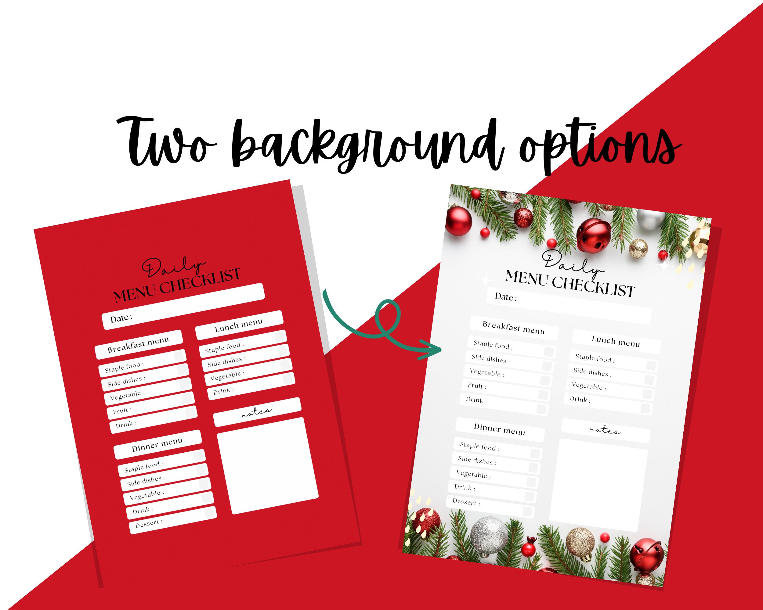 Christmas Menu Planner, Printable Two Background Options. Breakfast ...