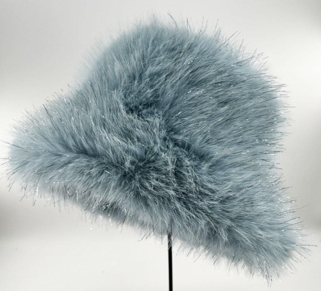 Big Soft Fluffy Faux Fur Bucket Hat With Shiny Silver Fleck Women's ...