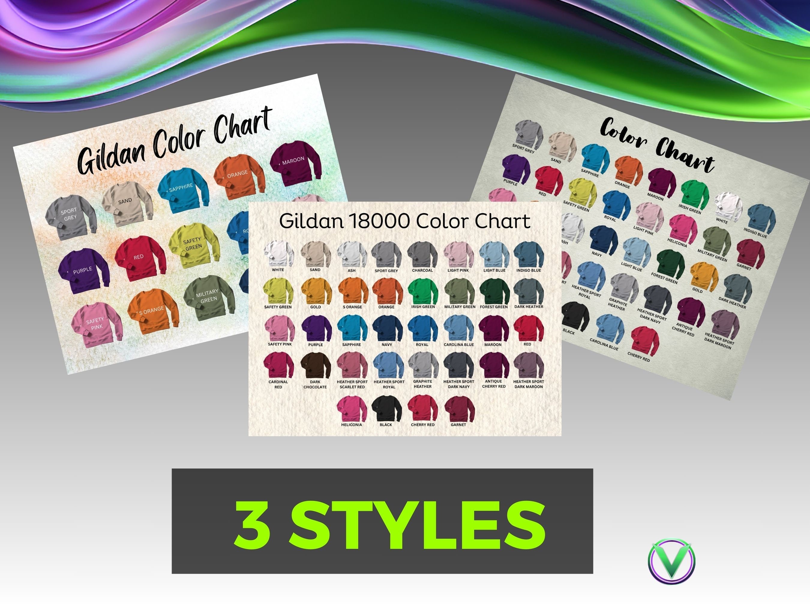 Color Chart Gildan 18000, Editable Chart 18000, Gildan 1800 Editable ...