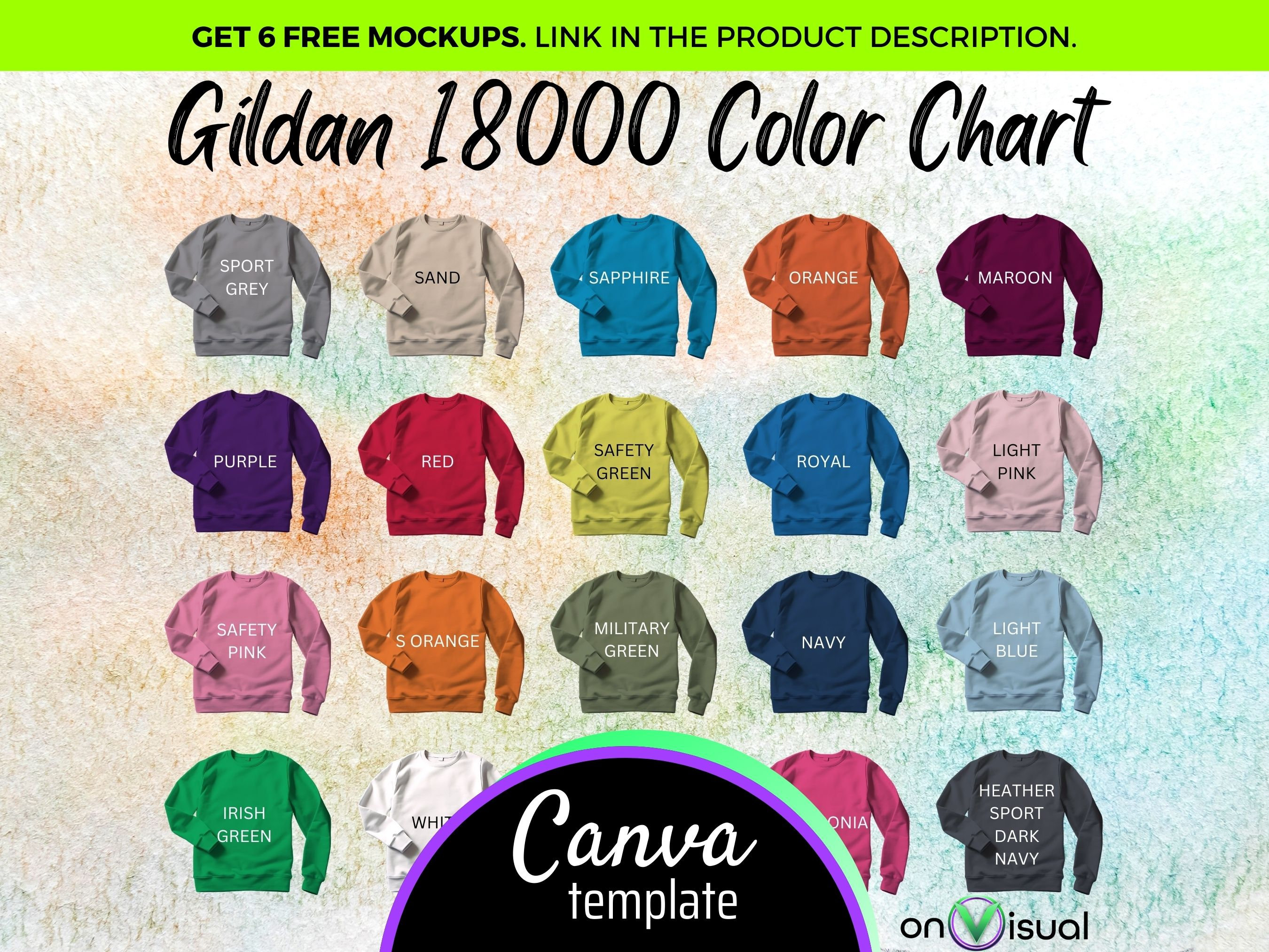 Color Chart Gildan 18000, Editable Chart 18000, Gildan 1800 Editable ...