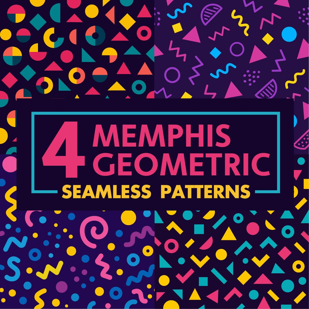 Memphis Geometric Seamless Pattern Set – 4 Bold Retro 80s 90s Pastel ...