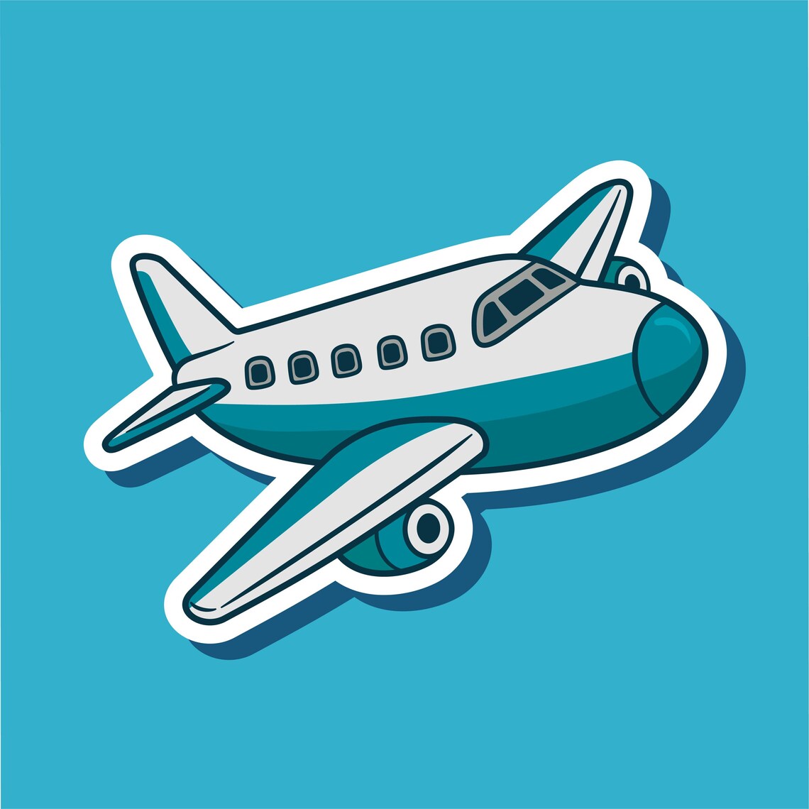 Airplane Sticker Illustration Clipart. Vector Cartoon Plane Sticker ...