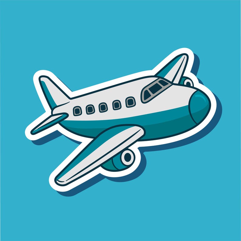 Airplane Sticker Illustration Clipart. Vector Cartoon Plane Sticker ...