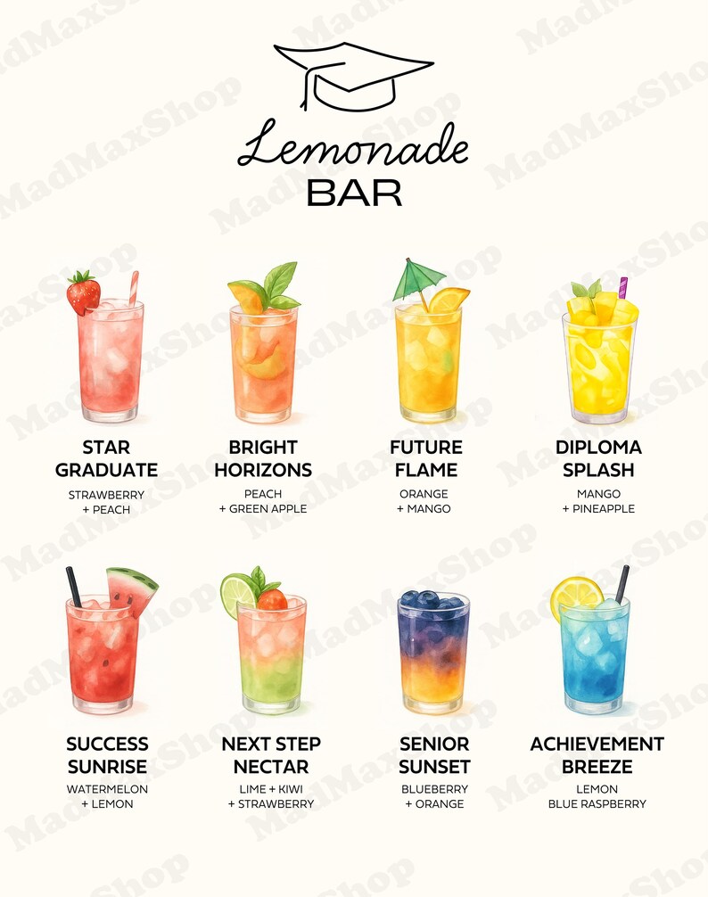Graduation Lemonade Bar Menu Sign: Class of 2025 Party Decor (digital ...