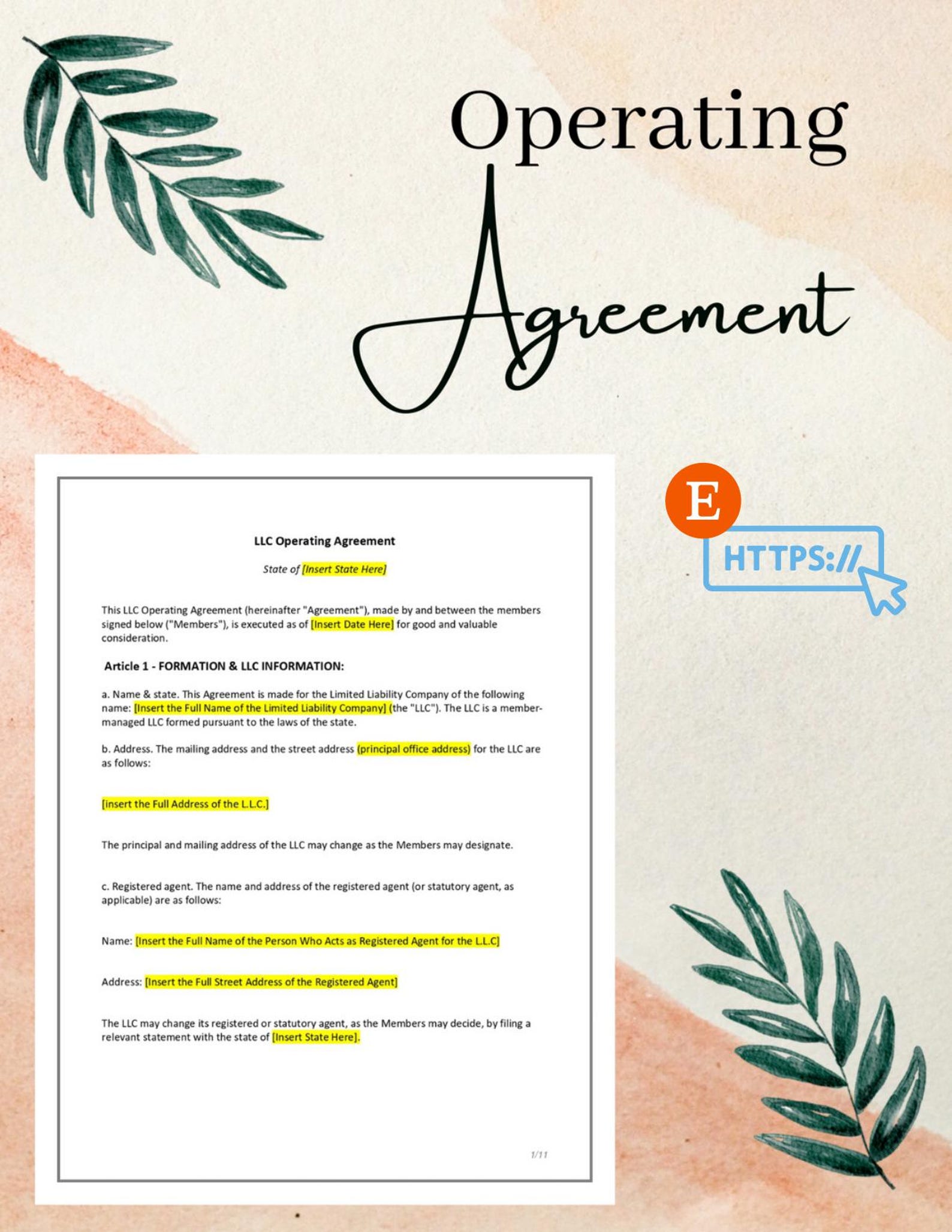 Operating Agreement - Template - Etsy
