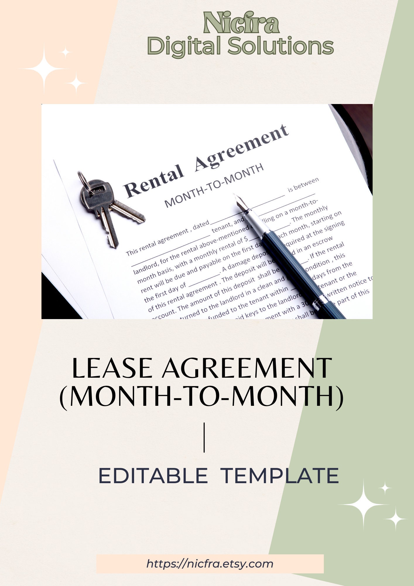 Editable Lease Agreement Template Month to Month Rental Property - Etsy