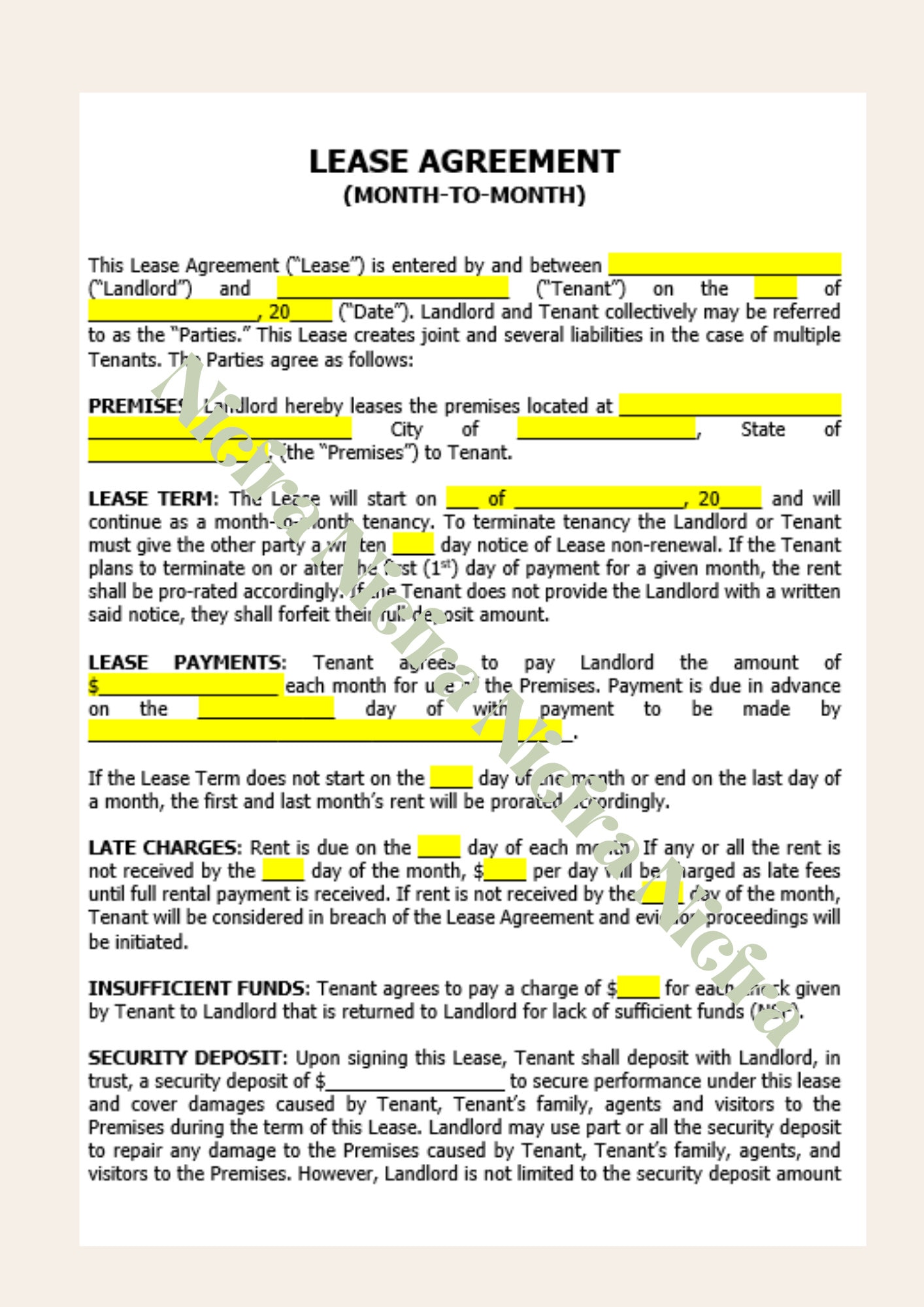 Editable Lease Agreement Template Month to Month Rental Property - Etsy