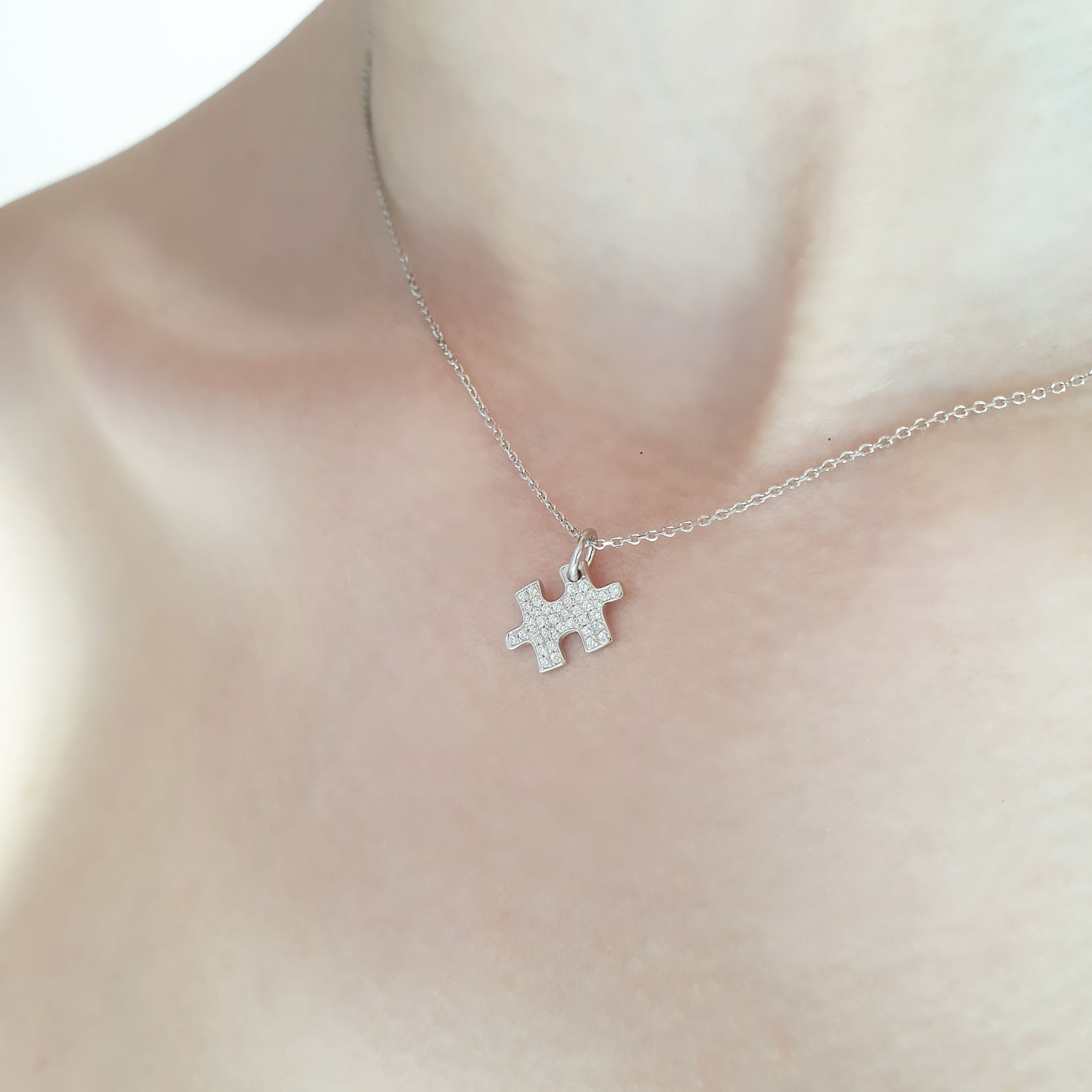 Solid Gold Diamond Puzzle Necklace, Friendship Jewelry, Mother Day Gift ...