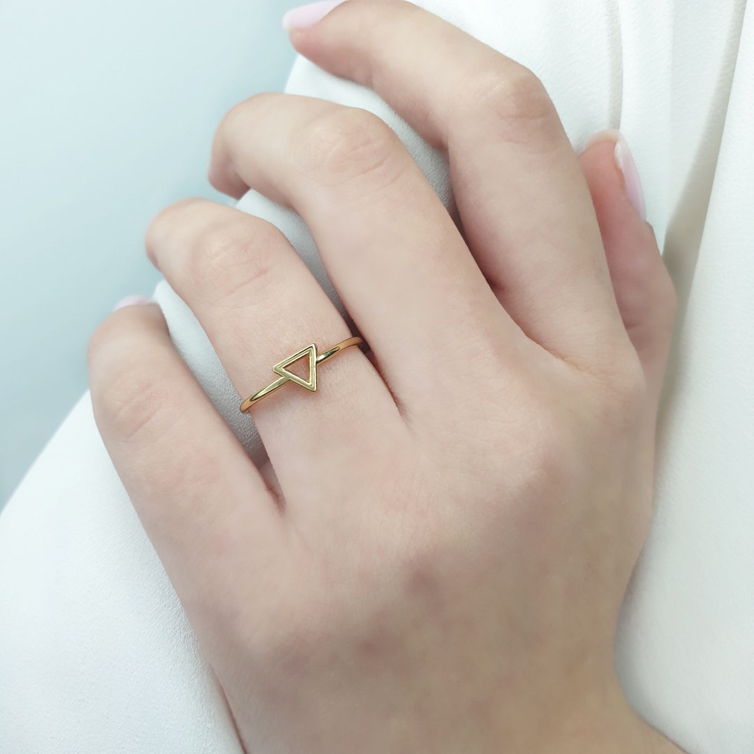 Solid Gold Tiny Triangle Ring, Triangle Shape Gold Ring, Everyday ...