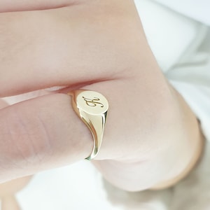 Personalized Initial Ring, Gold Custom Ring, 14k Gold Initial Signet Ring, Custom Letter Ring ...